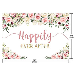 AIBIIN 7x5ft Happily Ever After Backdrop for Wedding Pink Rose Gold Flowers Photography Background Wedding Bridal Shower Party Decorations Banner Photo Booth Props