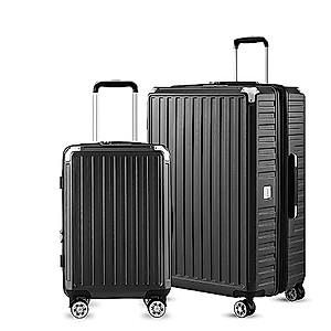 LUGGEX PC Carry On Luggage Sets 2 Piece - Hard Shell Expandable Suitcase Sets - 4 Metal Corner Hassle-Free Travel (Black Suitcase)