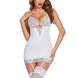 Avidlove Women Sexy Lingerie with Garter Belt Lace Babydoll Full Slips Chemise Sleepwear White XXX-Large