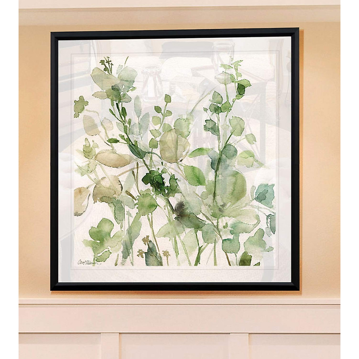 Renditions Gallery Sage Garden II Leaves Art Framed Contemporary Artwork Giclee Canvas Prints Modern Home Wall Decor Painting, 16x16