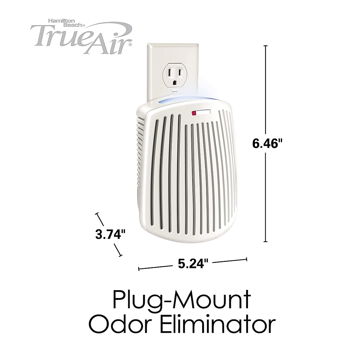 Hamilton Beach TrueAir Plug-Mount Air Freshener Odor Eliminator for Common Household-Tobacco, Pet, Bathroom & Trash, On/Off Fan, with Nightlight and Carbon Filter + Green Meadow Cartridge, White