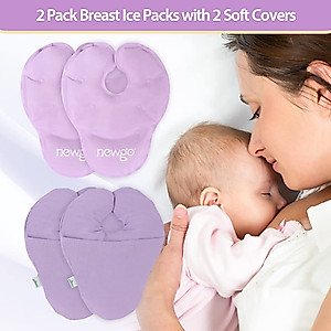 NEWGO Breast Ice Pack for Breast Surgery, 2 Pack Nipple Ice Packs Breastfeeding Ice Packs Reusable for Nursing Mother, Hot Cold Therapy Breast Gel Pack with Washable Cover(Purple)