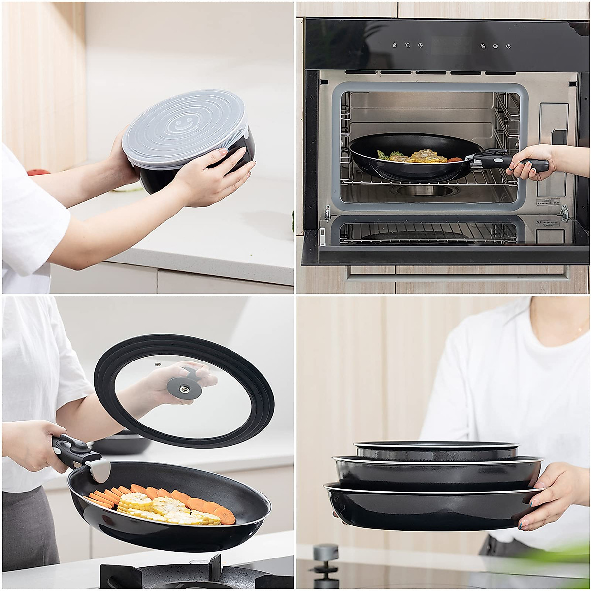 lzteck 24 Pieces Non-Stick Cookware Set with Meat Thermometer,Stackable Pans and Pots Set, Removable Handles Cookware set, for RVs and Camping,Induction,Dishwasher Safe