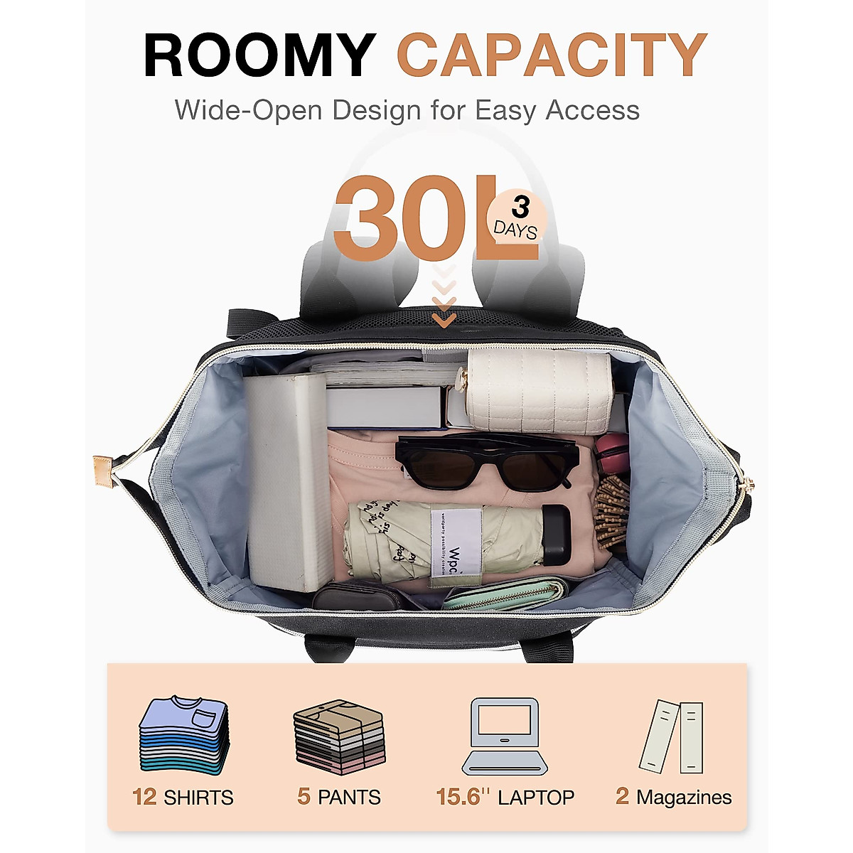 BAGSMART Backpack for Women, Laptop Backpack Fits 15.6 Inch Computer, Teacher Backpack, Bookbags with Charging Port Hole for College Work Business, Black