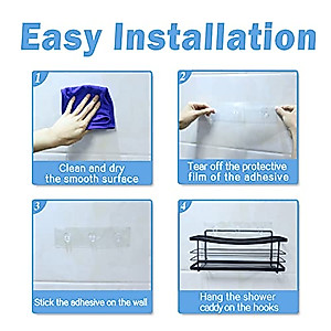 Couguarack Adhesive Shower Caddy Basket Shelf , Stainless Steel Organizer Storage Bathroom Shower Rack , Wall Mounted and No Drilling (4-pack Black)