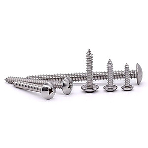 #10 x 3/4" Truss Head Wood Screw, Phillips Truss Head Self Tapping Sheet Metal Tek Screw, 18-8 Stainless Steel 304, Brgiht Finish, 100 PCS