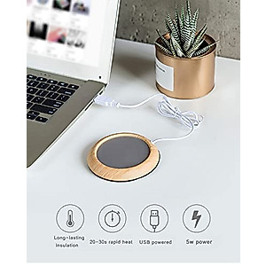 Wood Grain Electric Portable Cup Warmer Plate & Coffee Warmer & Mug Warmer with USB Cable for Office/Home/Travel Use, Suitable for Stainless Steel Cup, Ceramic Cup, Glass Cup, etc(Light Wood Grain)