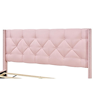 Upholstered Queen Size Platform Bed with 2 Drawer,Linen Fabric Solid Wood Bed Frame with Tufted Nail Head Board. Suitable for Children and Teenagers (Pink#1^)