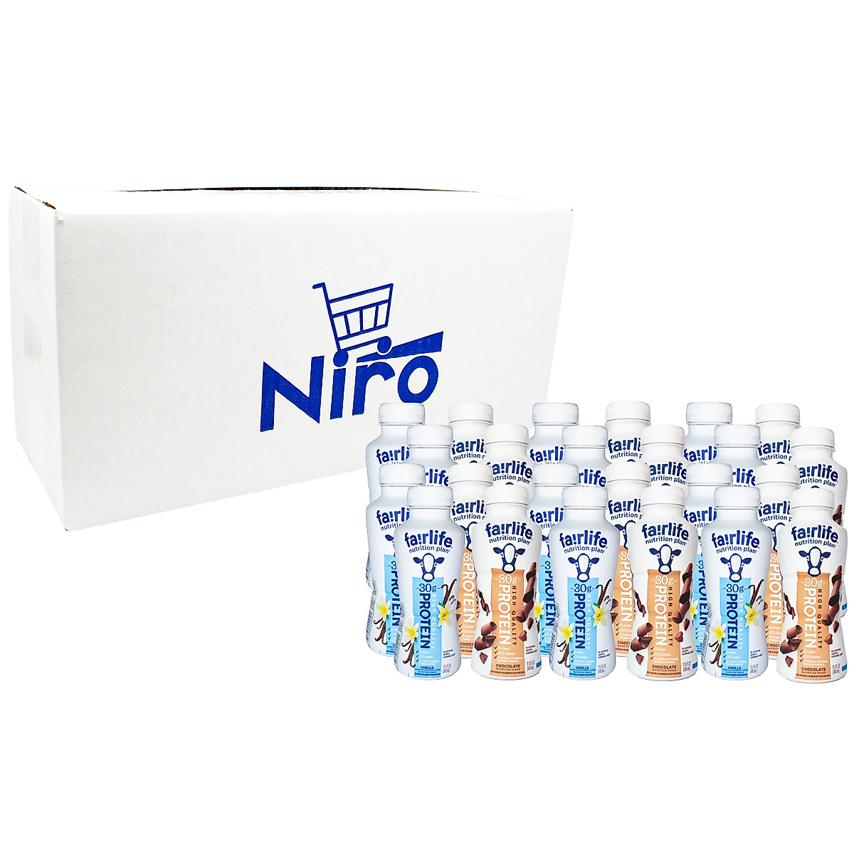 Niro Assortment| Fair life Protein Shakes, Pack Of 24 - Chocolate Fair life Shake And Fair life Vanilla Protein Shake Variety, 11.15 Oz Each - Premium Fair life Protein Shake With Niro Beverage Sleeve