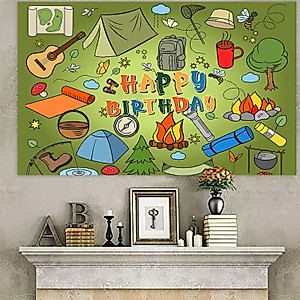 Happy Birthday Happy Camper Banner Backdrop Camping Forest Scene Tent Theme Decor for One Happy Camper Birthday Party Decorations Men Women Summer Camp 1st Birthday Party Background Photo Booth Props
