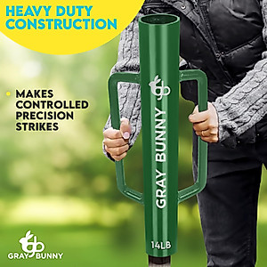 Gray Bunny T Post Driver with Handles, 14LB Heavy Duty Fence Post Driver, Post Pounder for T-Posts, U Channel, Wood, Metal Fence Posts and Signs - Rust Resistant Cast Iron