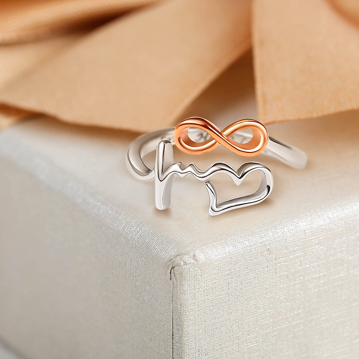 Dreamboat Infinity Heart Rings for Women 925 Sterling Silver Heartbeat Faith Hope Love Open Band Finger Ring Birthday Christian Jewelry Gift