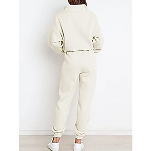 Prinbara Women's 2023 Fall Fashion Outfits 2 Piece Sweatsuit Solid Color Long Sleeve Pullover Long Pants Tracksuit 7PA76-baise-L