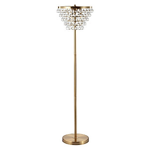 JONATHAN Y JYL9005B Jemma 60" Crystal/Metal LED Floor Lamp, Contemporary, Modern, Transitional, Elegant, Office, Living Room, Family Room, Dining Room, Bedroom, Hallway, Foyer, Brass Gold/Clear