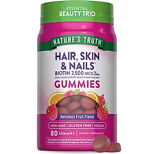 Hair Skin and Nails Gummies | 80 Count | 2500mcg of Biotin | Vegan, Non-GMO, Gluten Free Supplement | Vitamin for Women & Men | by Nature's Truth