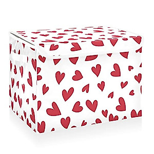 CaTaKu Heart Red Cute Storage Bins with Lids and Handles, Fabric Large Storage Container Cube Basket with Lid Decorative Storage Boxes for Organizing Clothes