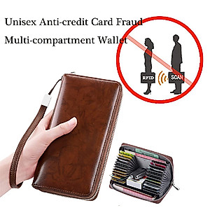 DKKD Unisex Anti-credit Card Fraud Multi-compartment Wallet, 24 Slots RFID Blocking Card Holder Large Long Leather Zipper Organizer Accordion Wallet, Huge Storage Capacity (Black)