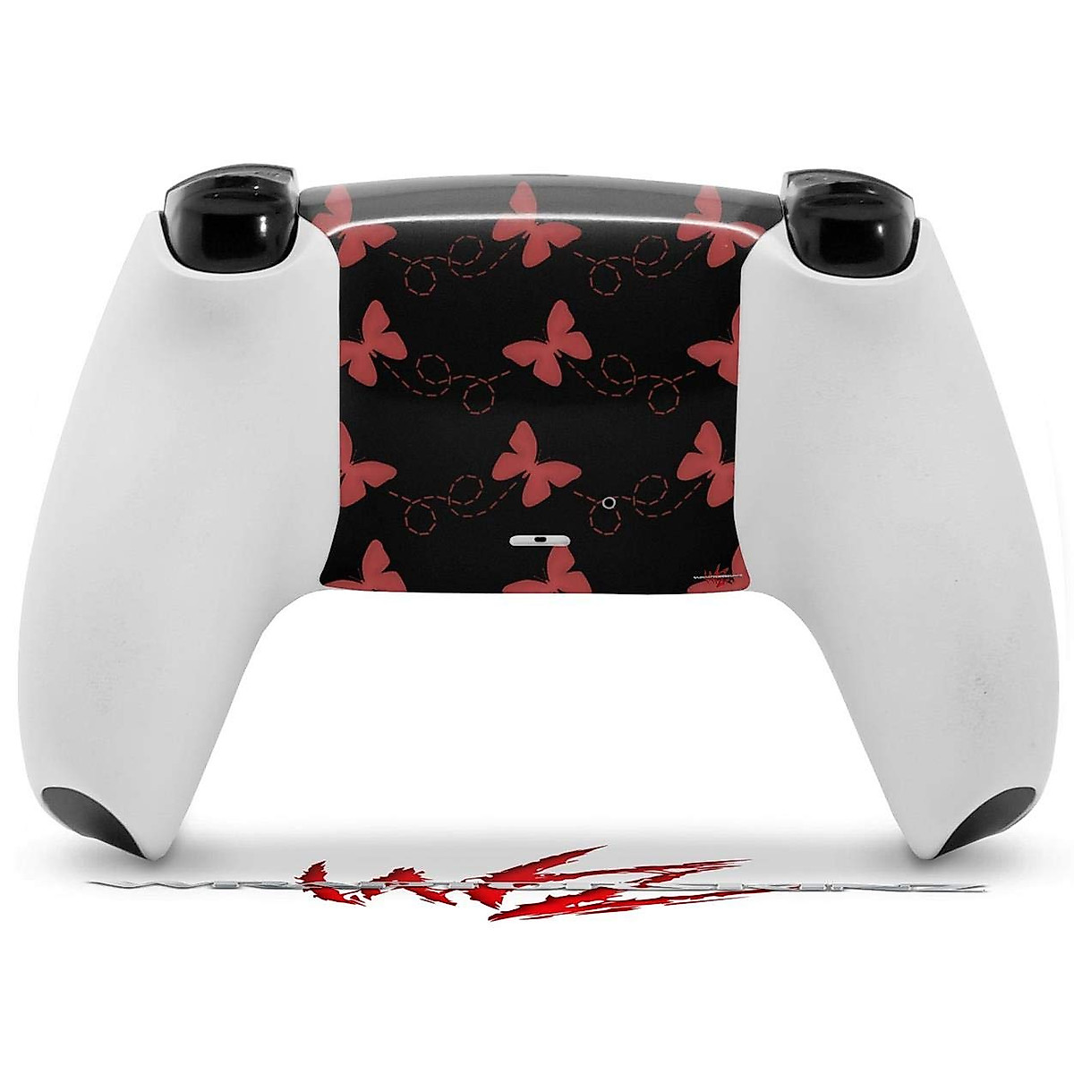 WraptorSkinz Skin Wrap compatible with Sony PS5 DualSense Controller Pastel Butterflies Red on Black (CONTROLLER NOT INCLUDED)