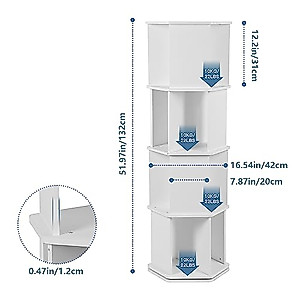 Rotating Bookshelf Tower 360 Display 4 Tier Floor Standing Spinning Bookshelf Revolving Bookcase White for Home Living Room Study Office