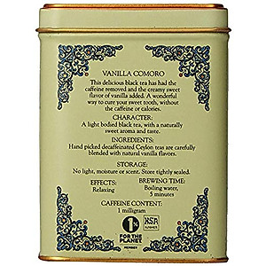 Harney & Son's Vanilla Comoro Tea Tin 20 Sachets (1.4 oz ea, Two Pack) - Decaf Black Tea Blend with Vanilla - 2 Pack 20ct Sachet Tins (40 Sachets)