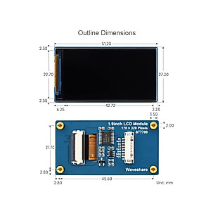 waveshare 1.9inch LCD Display Module 170×320 Resolution 262K Display Colors IPS Screen for Raspberry Pi, Arduino, STM32,Embedded ST7789V2 Driver Chip,SPI Interface