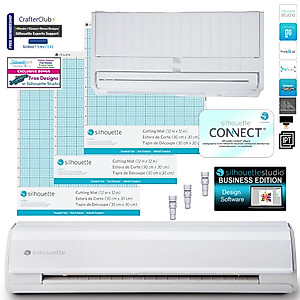 Silhouette Cameo 5 Business Bundle - 3 Cutting Mats, 3 Auto Blades, Silhouette Studio Business Edition Software with Connect Plug-in and Roll Feeder (White)