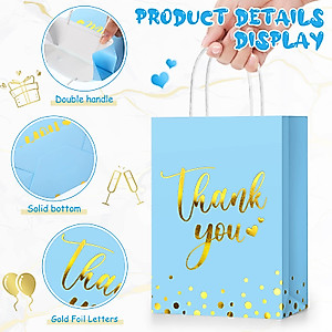 Tinlade 30 Pcs Thank You Gift Bags with Tissue Paper Gold Thank You Wedding Bags with Handle for Graduation Business Shopping Wedding Baby Shower Party Favors(Light Blue)