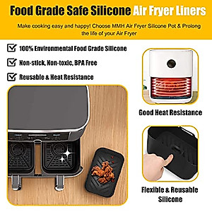 10QT Air Fryer Silicone Liners, MMH 2Pcs Rectangular Airfryer Silicone Pot Baking Tray Reusable Replacement Basket Insert for Ninja DZ401/DZ550 | Non-stick | Easy Cleaning | Food Safe | Black