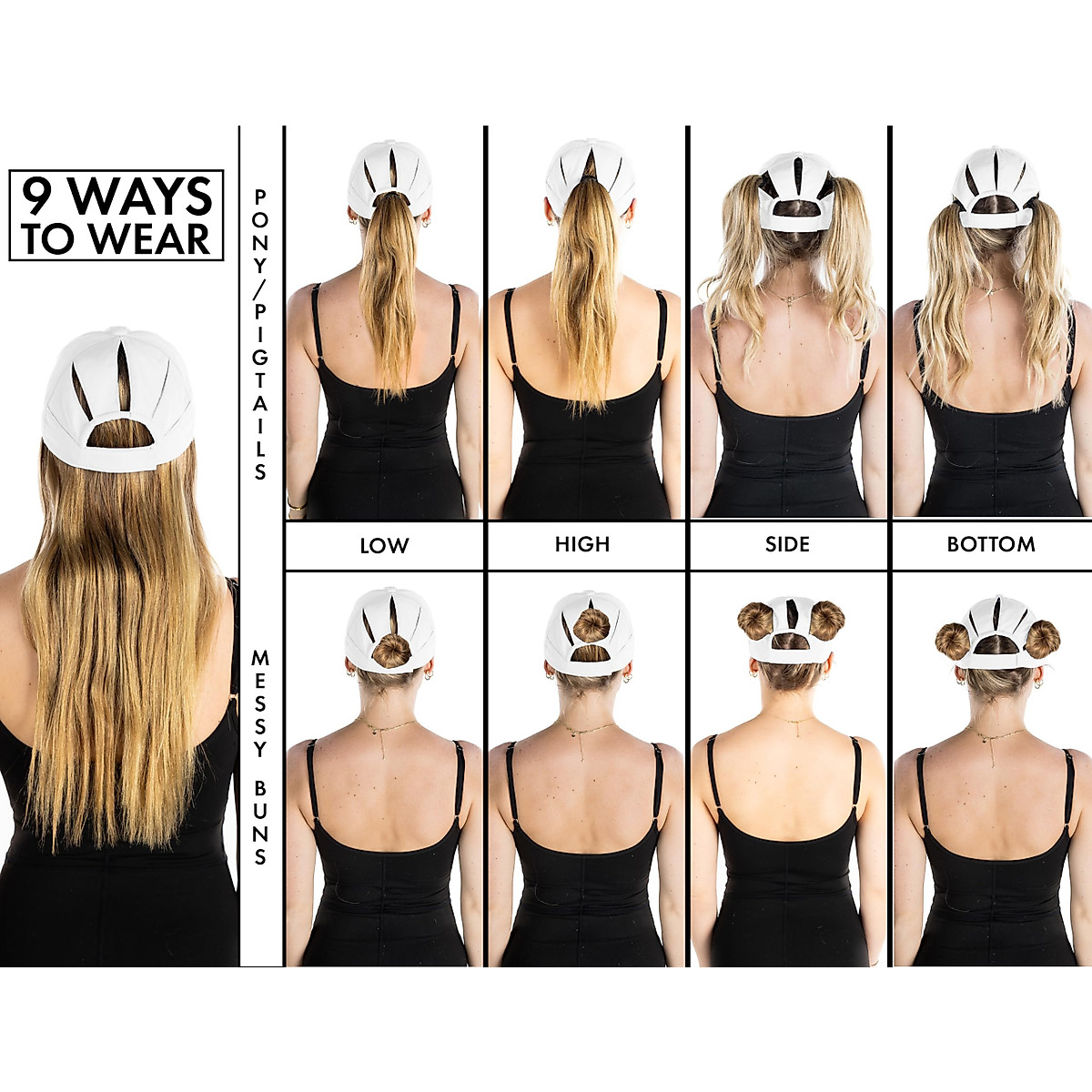 Funky Junque Sunshine Messy Bun High Ponytail Hat - White