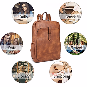 BROMEN Leather Laptop Backpack for Women 15.6 inch Computer Backpack College Travel Daypack Bag Navy