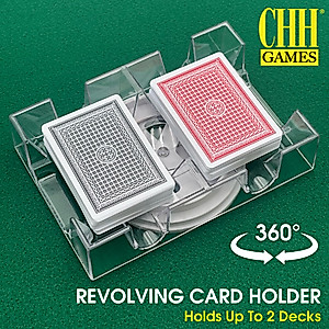 Dual Deck Revolving Card Holder - 360 Degree Poker Playing Cards Holder Canasta Card Holder Casino Accessories Acrylic Playing Card Holder for Playing Card Games - Clear Tray Poker Card Deck Holder