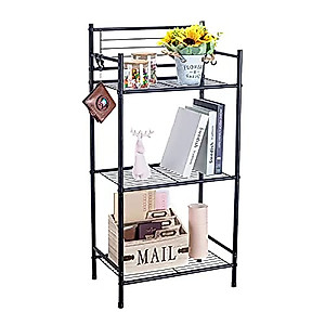 L&H UNICO 3-Shelf Tier Standing Unit Storage Wire Shelving Multipurpose Rack Organizer with 4-Hooks for Bathroom Laundry Kitchen Office, Black
