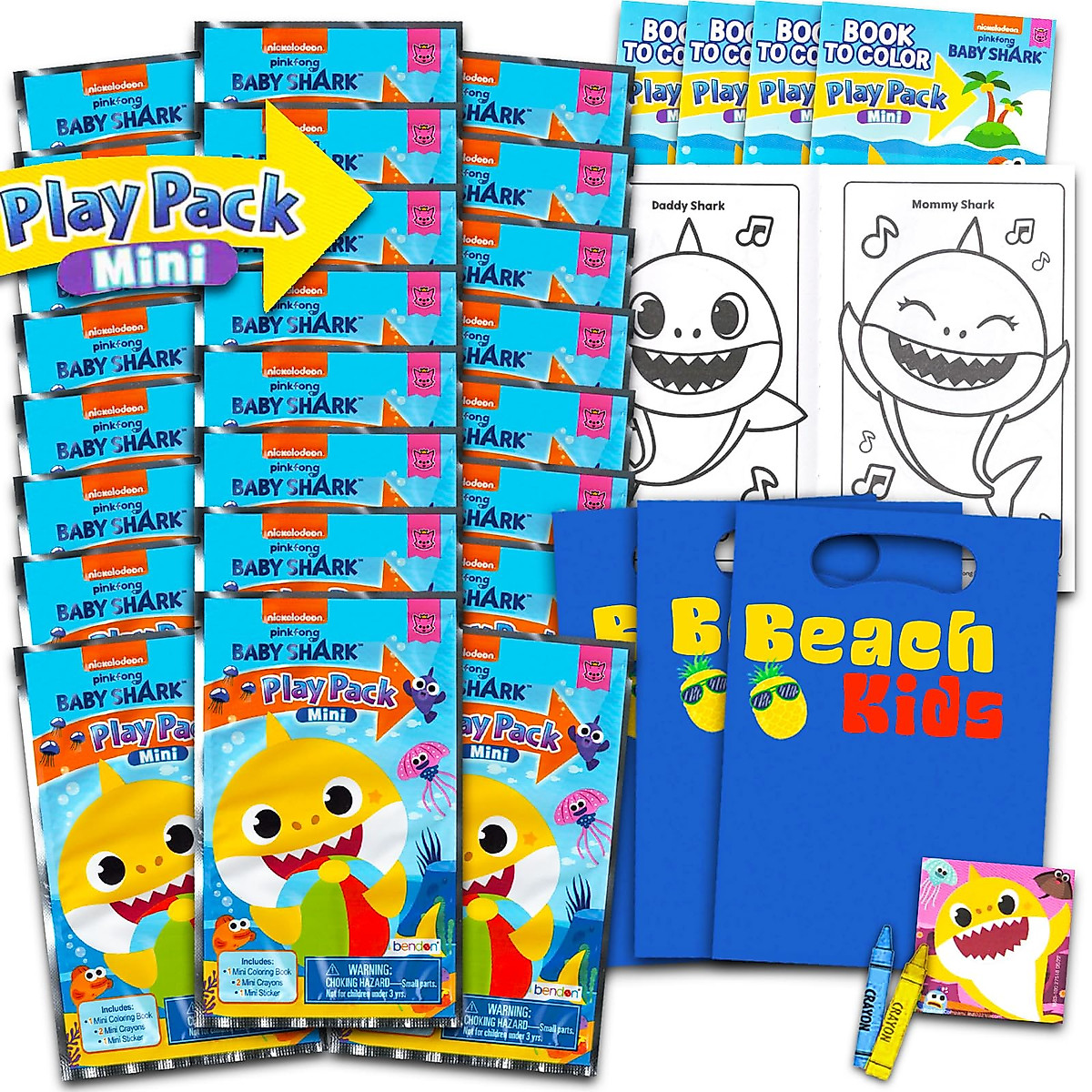 Baby Shark Mini Party Favors Set for Kids - Bundle with 24 Mini Baby Shark Grab n Go Play Packs with Coloring Pages, Stickers and More (Baby Shark Birthday Party Supplies)