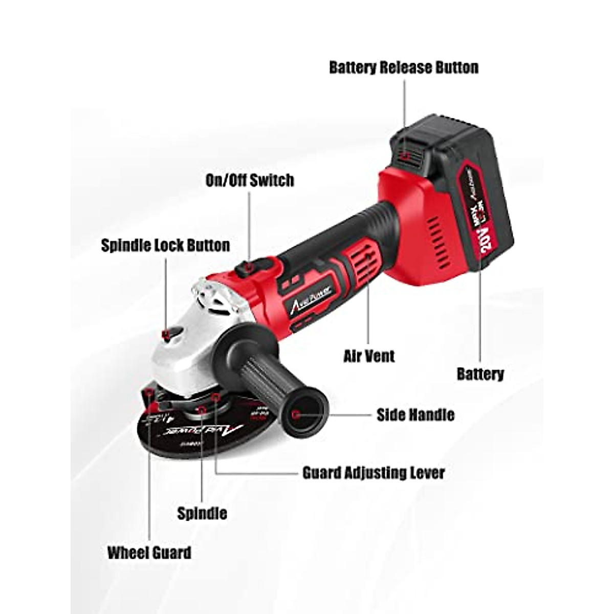 AVID POWER Cordless Angle Grinder with 4-pole Motor, 20V Cordless Grinders Tools w/4.0A Battery & Fast Charger, 4-1/2 Inch Grinding Wheels, Cutting Wheels, Flap Discs and Adjustable Auxiliary Handle