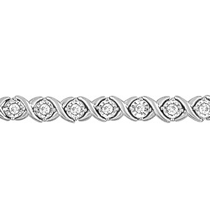 Beyond Brilliance Classy 1.00 Carat Natural Diamond XO Bracelet Prong Set White Gold Rhodium Plated Over Sterling Silver Wedding Fashion Jewelry for Women