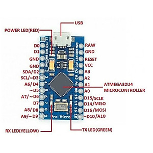 RedTagCanada Pro Micro Atmega32U4 5V 16MHz Bootloadered IDE Micro USB Pro Micro Board Microcontroller Compatible for Arduino (2, Pro Micro ATmega32U4 Micro-USB)
