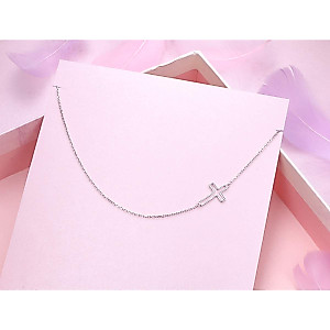 DAOCHONG S925 Sterling Silver Jewelry Sideways Hollow Cross Choker Necklace 14 inches to 18 inches