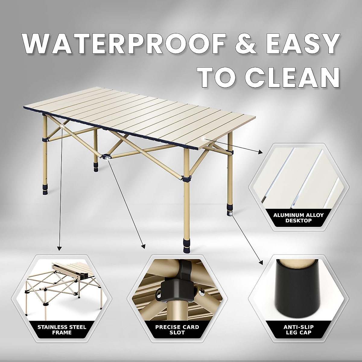 Hastoygo Folding Camping Table Loads 165 Lbs, Height Adjustable from 21.65" to 27.56", Picnic Table 47.24" x 21.65", Camp Table Portable with Carry Bag for Outdoor Cooking,Beach,Backyard,Tailgating