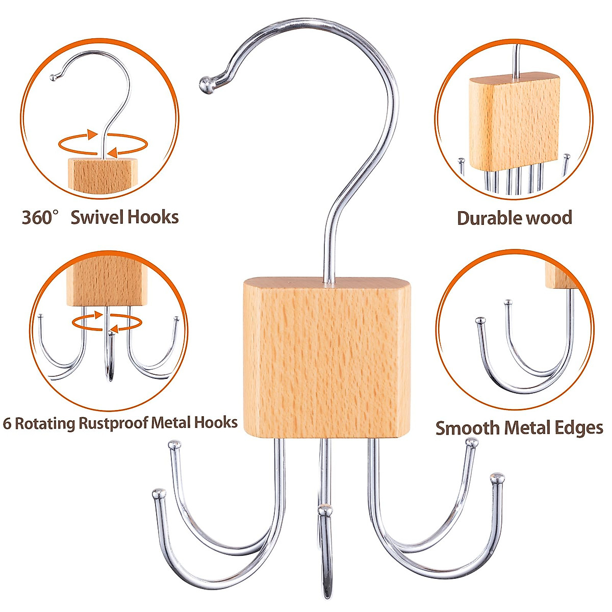 ELONG HOME Belt Organizer, Wooden Block Belt Hanger Closet Organizers and Storage, Belt Rack with 6 Hooks, 2 Pack Tie Hangers