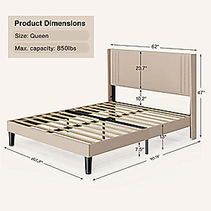 Gizoon Queen Bed Frame with Wingback Headboard, Upholstered Platform Bed with Modern Geometric Headboard, Wooden Slats, Noise-Free, No Box Spring Needed