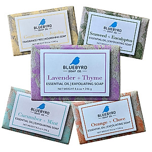 BLUEBYRD Soap Co. Cucumber & Mint Exfoliating Soap Bar, 100% Vegan Cold Press Large Soap Bars, Scented with Premium Essential Oils, Scrub Soap Bars for Men and Women, Exfoliate Body Naturally with Oatmeal, Shea Butter, Olive Oil, 8.6oz(CUCUMBER & MINT)