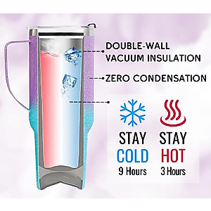 Onebttl Funny Birthday Gifts for Women, Her, Birthday Queen, 40 oz Tumbler with Handle, Glittery Purple and Teal Ombre, Queens are Born in July