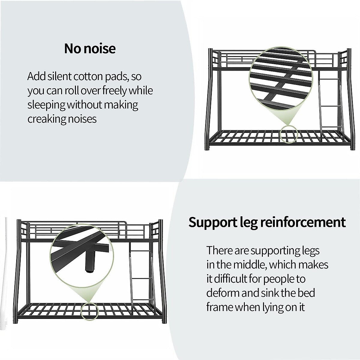 QSOSTNS Metal Bunk Bed Twin Over Full Size with Removable Stairs, Heavy Duty Sturdy Frame, Smooth Rounded Edges, No Boxspring Required, for Small Spaces, Twin-Over-Full (Black)