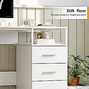 CubiCubi Computer Desk with Drawers, 47 Inch Home Office Desk, Study Writing Table, Modern Office Desk, White