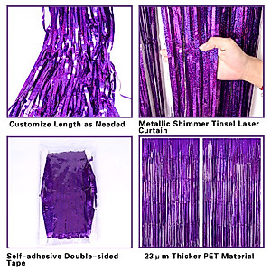 2 Pack 3.2ft x 8.2ft Purple Metallic Tinsel Foil Fringe Curtains, Large Photo Booth Backdrop Streamer Curtain for Party Door Wall Curtains Wedding Bachelorette Birthday Christmas New Year Decorations