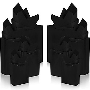 24 Pieces Kraft Paper Bags with 24 Pieces Copy Papers 4 Different Sizes Paper Bags Paper Shopping Bags in 6 Inches 8 Inches 11 Inches and 13 Inches for Birthday Graduations Parties Wedding (Black)