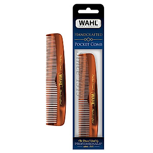 Wahl Beard, Mustache, & Hair Pocket Comb for Men's Grooming - Handcrafted & Hand Cut with Cellulose Acetate - Smooth, Rounded Tapered Teeth - Model 3324