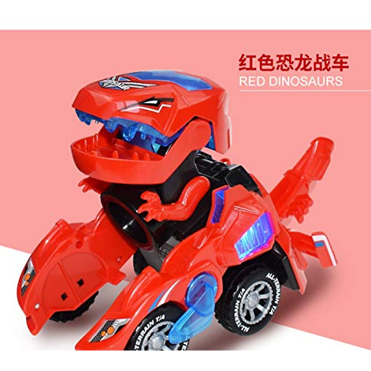 davidamy's gift Transforming Toy Dinosaur Cars, Dinosaur Car w/LED Light Sound, Aumatic Transformation Dinosaur Kids Toy (Red)