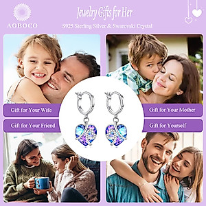 Austrian Purple Crystals Earrings Sterling Silver Heart Dangle Earrings Hoop Knot Earrings for Women Mother Day Jewelry Gift for Wife