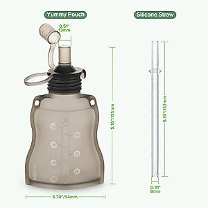 haakaa Silicone Refillable Squeezy Baby Food Yummy Pouch Homemade Organic Food for Babies/Toddlers/Kids, 2 Pack 4 oz, Grey